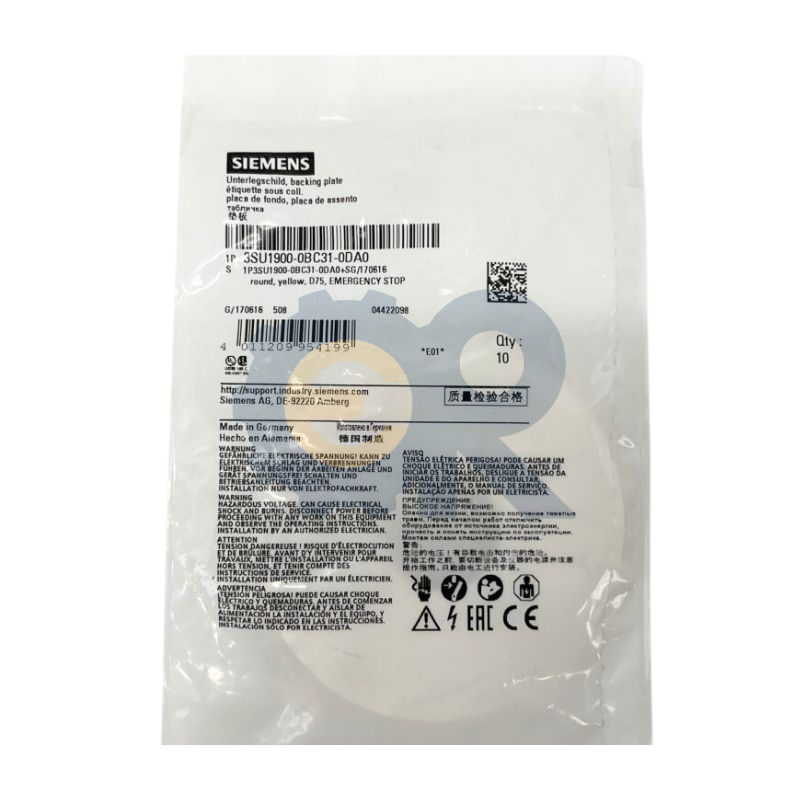 Siemens 3SU1900-0BC31-0DA0 SIRIUS ACT 3SU1 Targhetta di arresto di ...